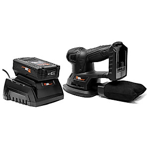 WEN Cordless Palm Sander with 20V Max 2.0 Ah Lithium-Ion Battery and Charger (20401) Black