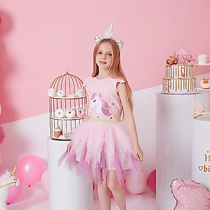 DXTON Kids Baby Girls Tutu Toddler Rainbow Flower Tulle Skirt SK215 3T