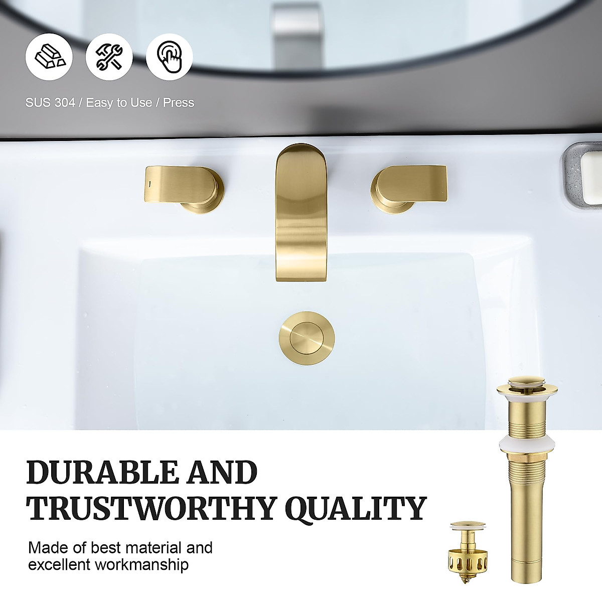 Pop up Sink Drain Stopper for Bathroom Vessel Vanity Sink Art Basin Brushed Gold, Small Cap Without Overflow, Metal Pop-up Drain Strainer with Detachable Basket Stopper