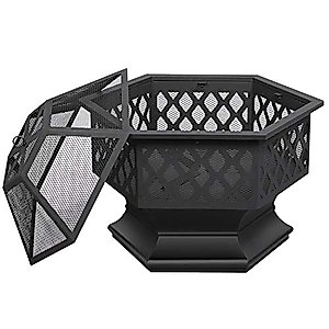 Yaheetech 24'' Outdoor Fireplace Wood Burning Pit Hexagon Shaped Metal Brazier for Outdoor Patio Backyard Camping Garden