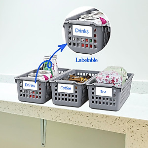 Hayixia Gray Plastic Slim Storage Basket, Small Shelf Organizer Basket Tray, Set of 12