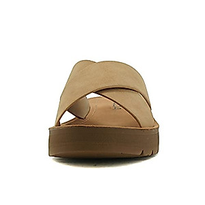 Soda LUCY ~ Women Open Toe Flatform Platform Crisscross Band Upper Fashion Slide Sandals (Camel, numeric_8_point_5)