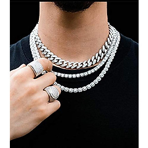 TOPGRILLZ Tennis Necklace Chain for Men 1Row 4mm/6mm 14K Gold Plated Iced Out Diamond Choker Necklace for Women (5mm-Rhodium Plated, 18)