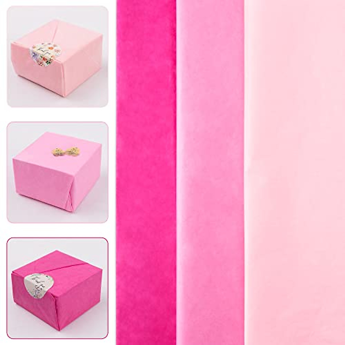 60 Sheets Gift Tissue Paper Bulk,20" x 14",Tissue Paper for Gift Bags,DIY and Crafts,Gift Wrapping Tissue Paper for Valentine's Day Mother's Day Birthday Wedding Baby Shower, 3 Colors (Pink)