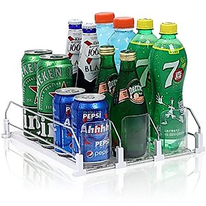 Assembly-Free Soda Can Organizer for Refrigerator - Self-Pushing Drink Dispenser for Fridge,Freezer,Cabinets & Pantry - Holds up to 12 Cans (12-20oz) - Beverage & Small Canned Food Organizer
