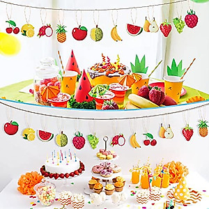 36 Pcs Tutti Frutti Wooden Hanging Ornaments Tropical Fruit Hanging Decor Summer Party Supplies Hawaiian Party Decorations Strawberry Pineapple Cherry Watermelon Lemon for Birthday Luau Beach