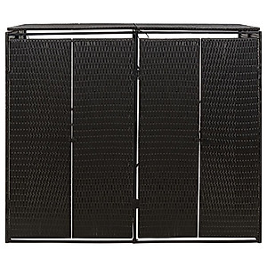 vidaXL Poly Rattan Double Wheelie Bin Shed - Durable, Weather Resistant, Easy Access Lid, Lockable Front Door - Garden Accessory, Black