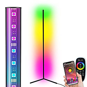 TACAHE Smart Corner Floor Lamp - Advanced Version, APP & Remote Control - Multi Lamp Pattern Sync - Transparent Lampshade with Ultra Brightness, Mood Light for Studio, Gaming Setup - 20W, Black