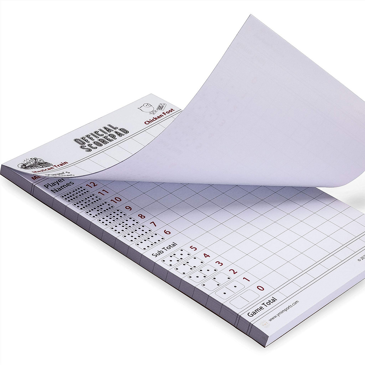 Yellow Mountain Imports Mexican Train and Chicken Foot Dominoes Scorepad/Scoring Sheets (8.2 x 5.5 Inches) - 60 Sheets