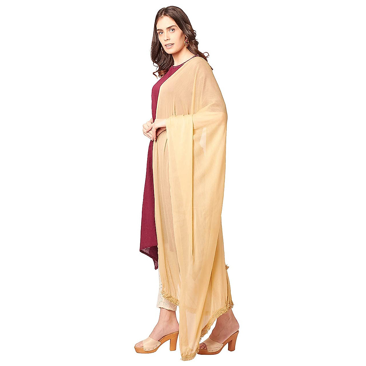 DUPATTA BAZAAR Woman's Beige Chiffon Dupatta