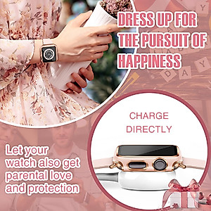 top4cus 38mm Case Compatible with Apple Watch, with Built-in Tempered Glass Screen Protector, PC Cover for iWatch Series 9/8/7/SE 2rd SE 6 5 4/3 2 for Choice (38mm, Pink + Rose Gold Edge)