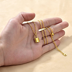 PROSTEEL Trendy Lock Necklace for Women Chain M Initial Necklace