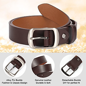 VONMELLI 2 Packs Women Leather Belts for Jeans Fashion Leather Ladies Waist Belt Black Coffee Medium