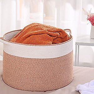 Large Cotton Rope Basket, 22"D x 14"H Extra Large Storage Basket, Soft Woven Baskets for Storage, Pillow, Clothes, Towel, Toys, Cushions, Throw Blanket Basket for Living Room