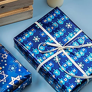 MAYPLUSS Wrapping Paper Roll - Mini Roll - 17 inch X 120 inch Per roll - 3 Different Hanukkah Design (42.3 sq.ft.ttl)