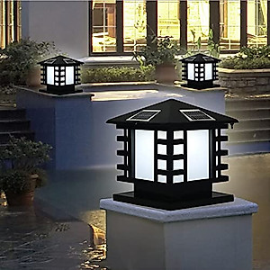 Post Lights Outdoor Chinese IP65 Waterproof Black Finish Outdoor Column Lamp Rustproof Garden Wall Patio Pillar Post Lamp Fixture Square Frosted (Diameter 25cm) ()