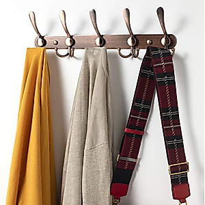 Coat Rack Wall Mounted, Coat Hanger Wall 5 Tri Hooks Heavy Duty Stainless Steel Coat Hook Rail for Coats Towels Purse Robes Keys and Hats(Copper)