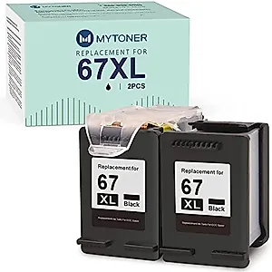 MYTONER 67XL Remanufactured Ink Cartridge Replacement for HP 67XL 67 XL for DeskJet 2755 2752 2700 Envy 6055 6455 6052 6458e DeskJet Plus 4155 4158 Printer (1 Print Head, 2 Black Ink Sacs)
