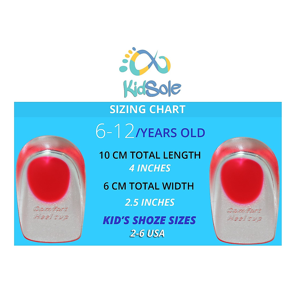 2 Pack - KidSole Shock Absorbing Lightweight Gel Heel Cups for Kid's with Sensitive Heels, Heel Spurs, Plantar Fasciitis, or Ankle Pain (Pink) (Red) (Pink Kids Size 2-6) (Pink Kids Size 2-6)