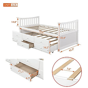 n/a Bed Frame Captain's Bed Twin Daybed Bed Frame with Storage Drawers Trundle Bed Modern for Bedroom Home Furniture
