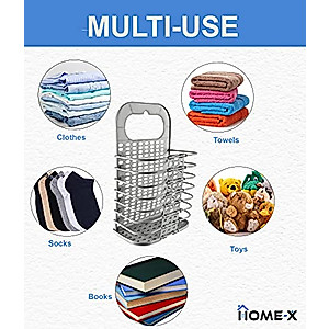 HOME-X Collapsible Laundry Hamper, Plastic Clothes Hamper and Collapsible Laundry Basket, Convenient Hanging Laundry Hamper, 18" L x 10 ½” W x 6 ½” H, Gray