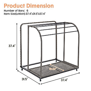 TROPOW Pool Towel Rack,Outdoor Pool Storage with Rattan Base and 5 Towel Bars,Pool Float Storage with Compartments, Store Swimming Rings, Buoys, Pool Floats, Suitable for Outdoor/Indoor