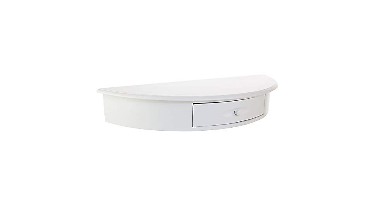 White Half Moon Floating Shelf with Drawer | Modern Decor