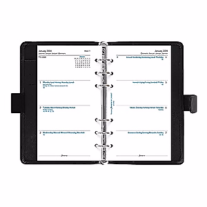 Filofax Saffiano Organizer, Personal Compact Size, Black - Cross-Grain, Leather-Look, Six Rings, Week-to-View Calendar Diary, Multilingual, 2024 (C022469-24)