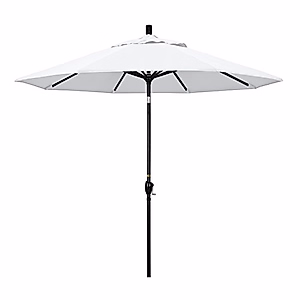 California Umbrella GSPT908302-F04 9' Round Aluminum Market, Crank Lift, Push Button Tilt, Black Pole, White Olefin Patio Umbrella, 9-Feet