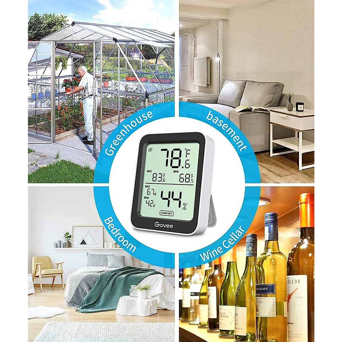 Govee Bluetooth Hygrometer Thermometer, Large LCD, Max/Min Records, 2-Year Data Storage - Black, 2 Pack