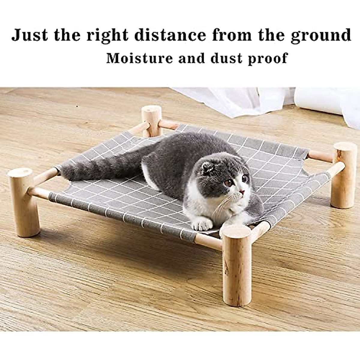 Cat and Dog Hammock Bed, Wooden cat Hammock Elevated Cooling Bed, Detachable Portable Indoor Outdoor pet Bed, Suitable for Cats and Small Dogs
