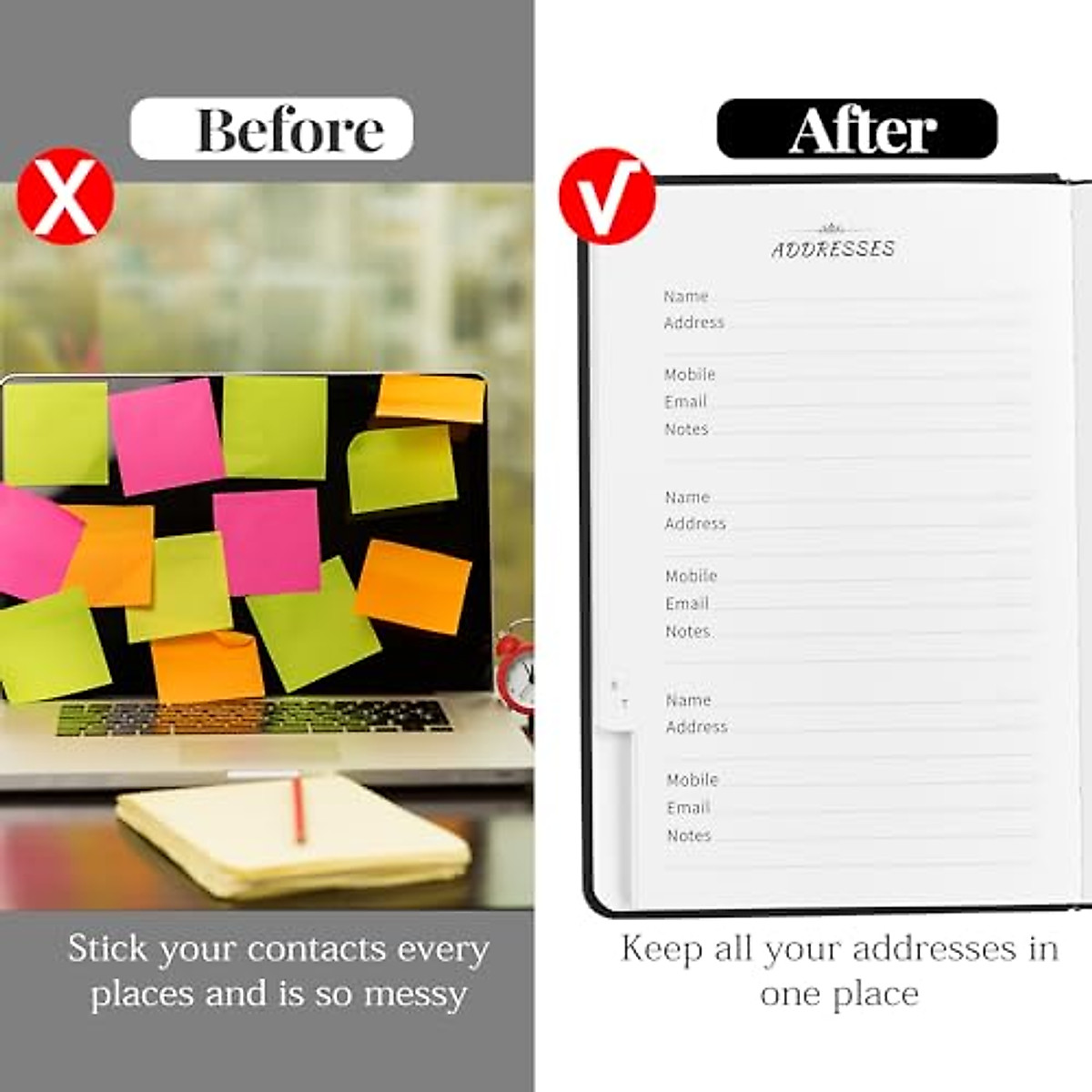 JUBTIC Address book with Alphabetical Tabs, Hardcover Password Keeper and Telephone Book Address Organizer Record Contacts, Internet Login Address Log book Journal Notebook for Home or Office-Black