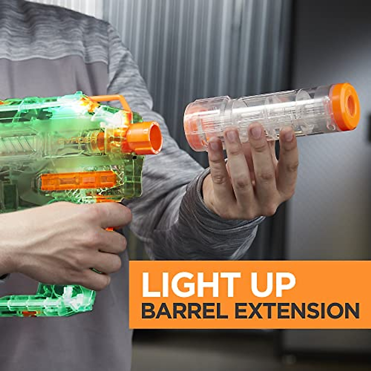 Nerf Modulus Ghost Ops Evader Motorized Blaster - Light-Up See-Through Blaster and Barrel Extension, Includes 12 Official Elite Darts (Amazon Exclusive)