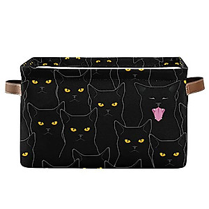 Rectangular Storage Bin Cute Black Cats Basket with Handles - Organizer Bin for Toys, Books, Laundry Basket for Kids/Pets, Playroom