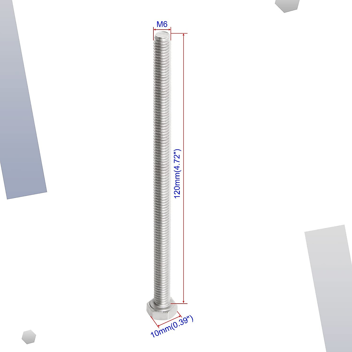 Aopin M6 x 150mm Hex Head Bolts Screws Grade 5.8 Stainless Steel, Fasteners Fully Machine Threaded SUS304 4 Pcs