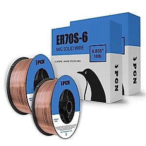 PGN Solid MIG Welding Wire - ER70S-6-0.035 Inch, 20 Pound (2x 10-lbs Spool) - Mild Steel MIG Wire with Low Splatter and High Levels of Deoxidizers - For All Position Gas Welding