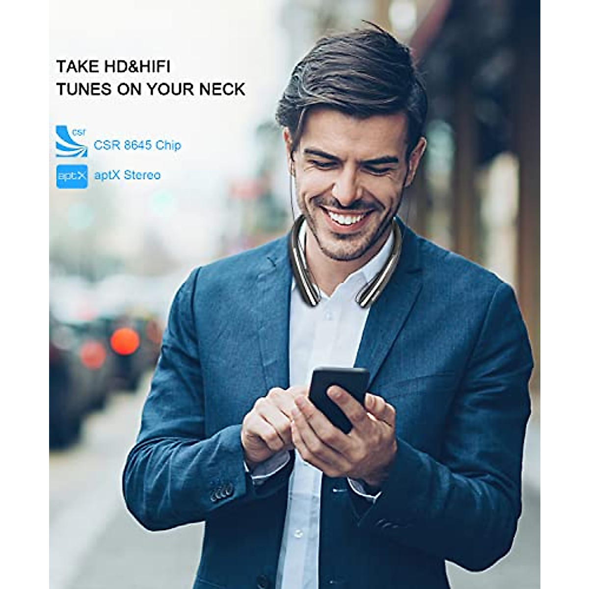 Bluetooth Headphones, Bluetooth 5.0 Wireless Neckband Headphones with Retractable Earbuds,Noise Cancelling Stereo Headphones Waterproof Sport Headset Call Vibrate Alert Earphones with Mic (Black)