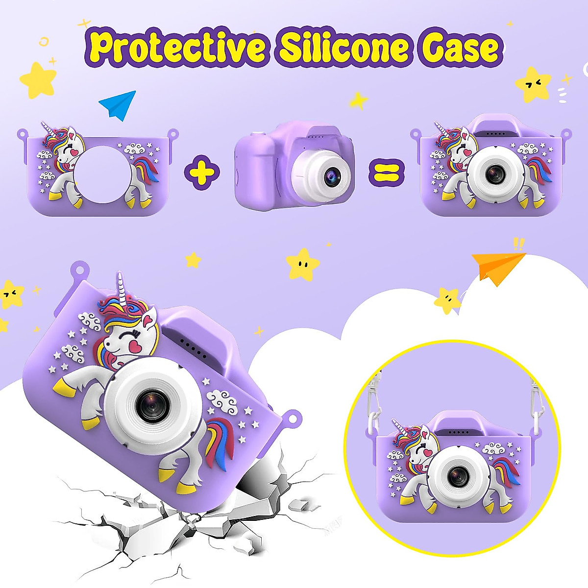 Kids Camera Toddler Camera for Boys & Girls - 1080P HD Selfie Digital Video Camera for Kids with 32GB SD Card - Kids Digital Camera Christmas Birthday Gifts for 3 4 5 6 7 8 9 10 12 Year Old (Purple)