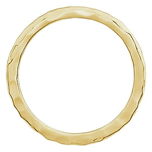 Solid 14k Yellow Gold 2mm Hammered Stackable Wedding Anniversary Ring Band - Size 5
