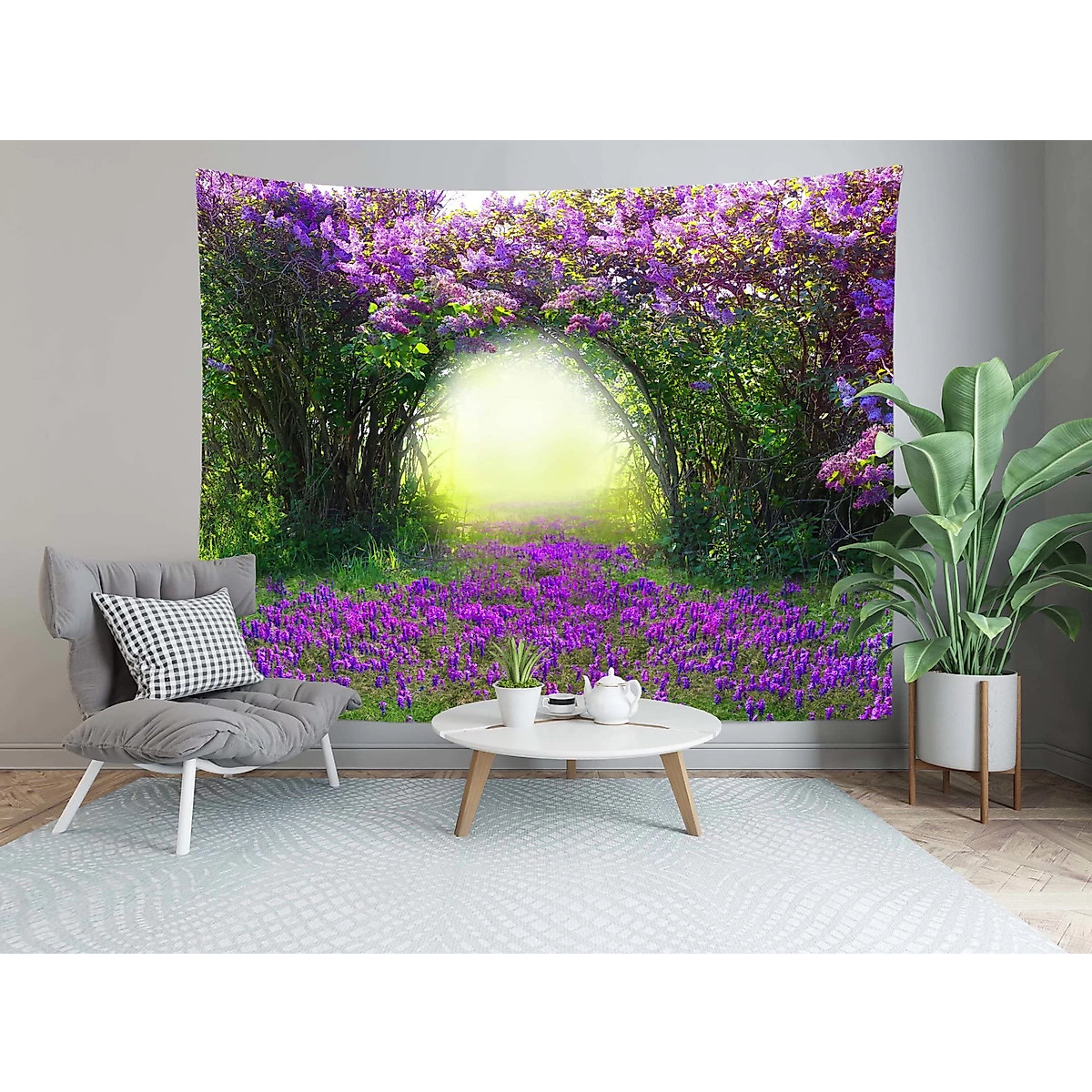 Loccor 9x6ft Spring Scenery Tapestry Photography Backdrop Secret Garden Purple Flower Natural Wall Art Large Wall Hanging Living Room College Dorm Home Apartment Decoration Banner Bedroom Aesthetic