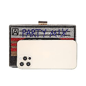 Renabro Women Retro Radio Shape Crossbody Bag Rhinestone Metal Vintage Evening Clutch Purses (red party)