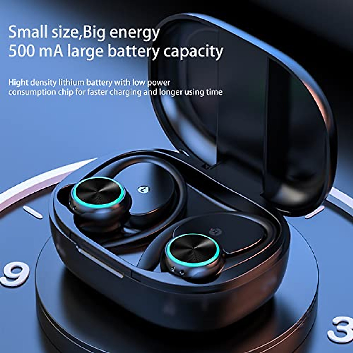 Lovskoo Wireless Earbuds, Over-Ear Bluetooth Earbuds 5.3 Headphones with Earhooks, Wireless Earphones with 50Hrs Playback HD Stereo Audio LED Display for Sports, in Ear Bluetooth Cool Stuff (Black)