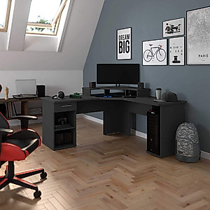 Bestar Hampton L-Shaped Corner Gaming Desk, 66W, Graphite