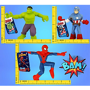 JA-RU Marvel Avengers Stretchy Toys Heroes Squish & Pull Toys (3 Units Assorted) Hulk Captain America & Spiderman Calming Fidget Toy, Stress Toys for Kids & Boys Toys DEF-6900-3
