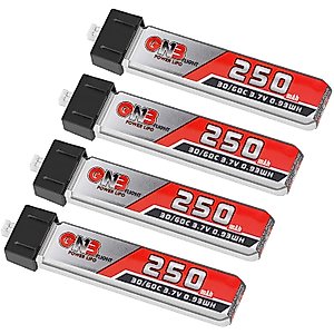 4pcs 250mAh 1S LiPo Battery 3.7V 30C Blade Inductrix Battery Micro JST 1.25 Connector for Kingkong Tiny 6 Tiny Whoop FPV Racing Drone