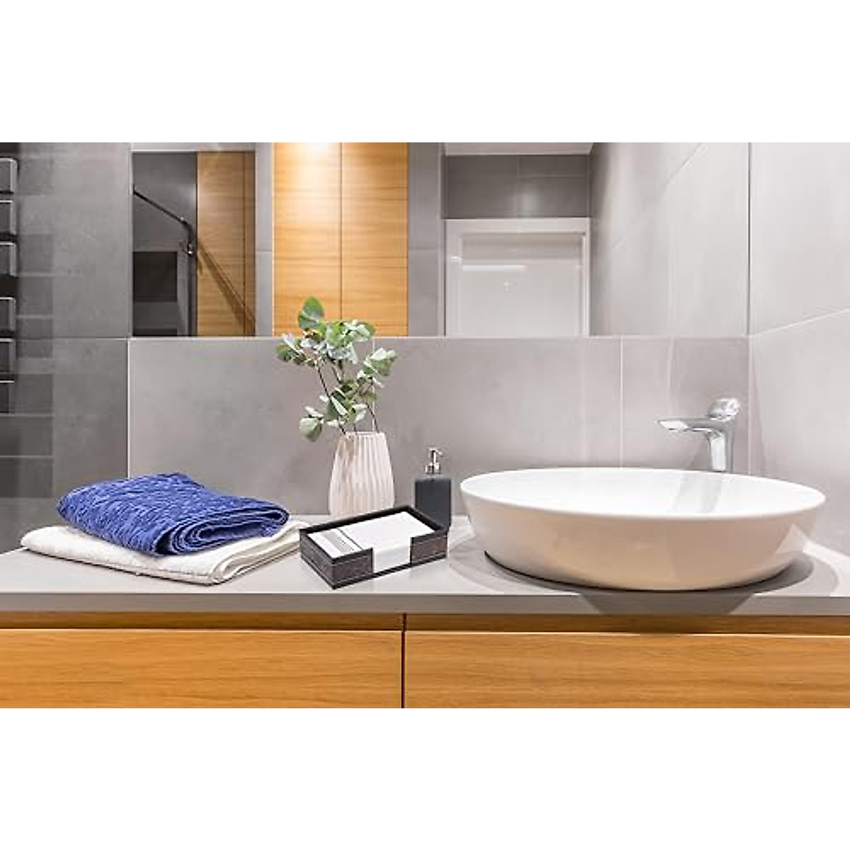 Sumnacon Rectangle Napkin Holder for Dinner Table Kitchen Contertop, Stylish Leather Guest Towel Holder for Bathroom Vanity, Decorative Basket for Tissue Paper Hand Towel Storage, Brown Flower