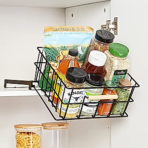 HOUSE AGAIN Pull Down Kitchen Cabinet Organizer, Drop Down Spice Rack Easy Reach for Pantry/Cabinet/Cupboard, Sliding Out Storage Basket for Upper Cabinet, Pull Out Drawer, Black