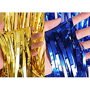 Sumind 4 Pack Foil Curtains Metallic Fringe Curtains Shimmer Curtain for Birthday Wedding Party Christmas Decorations (Blue and Gold)