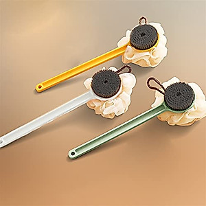 INGVY Dry Brushing Body Brush Bathroom Long Handle Back Brush Double Sided Shower Fine Sponge Body Scrubber Skin Exfoliating Bath Brush SPA Washing Tool (Color : Yellow)