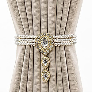 Luxury Pearl Magnetic Curtain Tieback Holdbacks Holder for Window Curtain Panels, Drapes, Home Decor（2 Pack） (Classical design1)